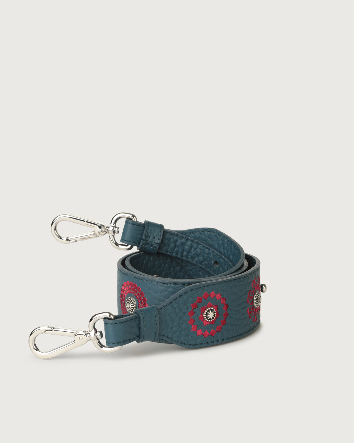 Orciani Tracolla ricamata Soft in pelle, colore ABISSO