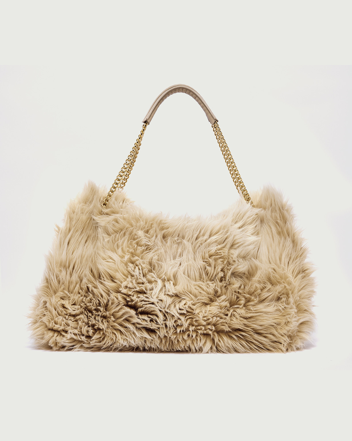 Orciani Borsa Venus Wolf Large a spalla in eco-fur, colore ROCCIA