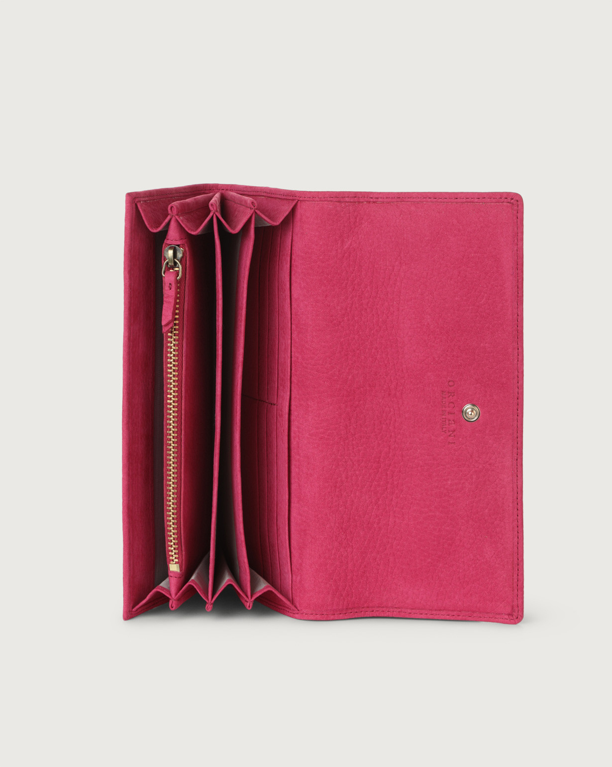 ORCIANI | Nabucco nubuck leather envelope wallet. color Fuchsia