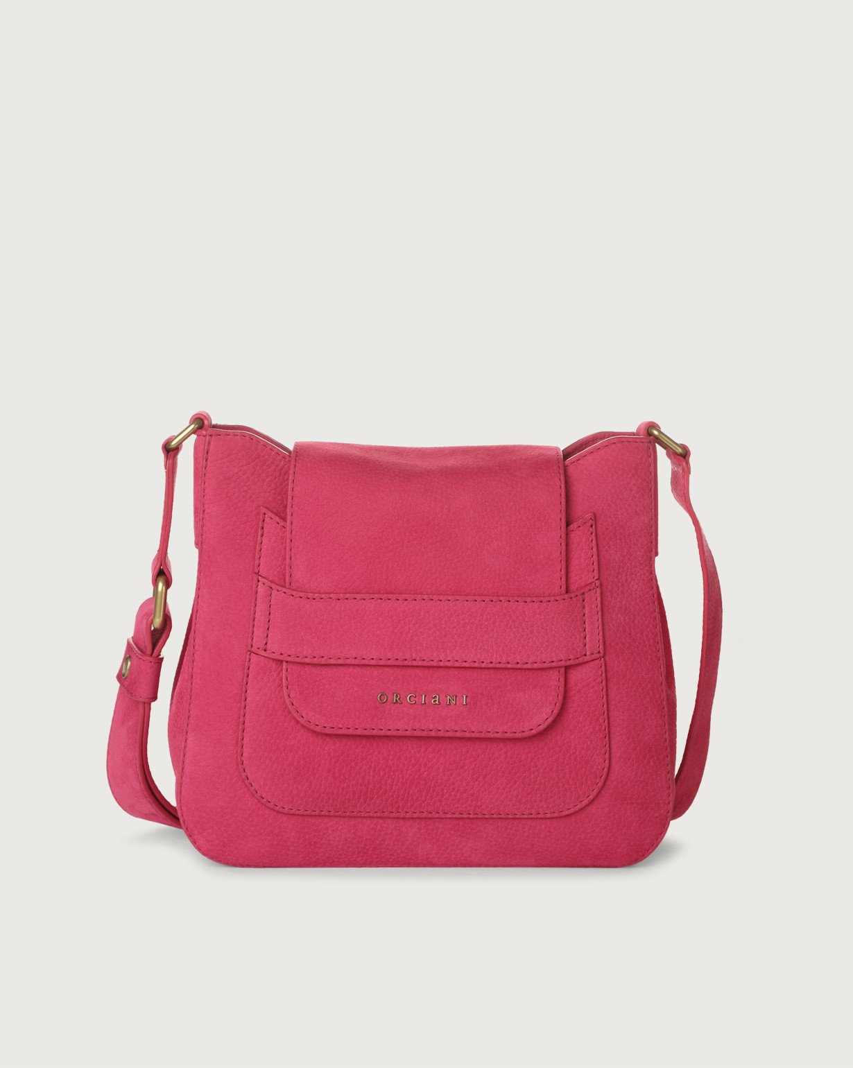 ORCIANI | Dama Nabucco Tan Midi nubuck leather shoulder and crossbody bag. color Fuchsia