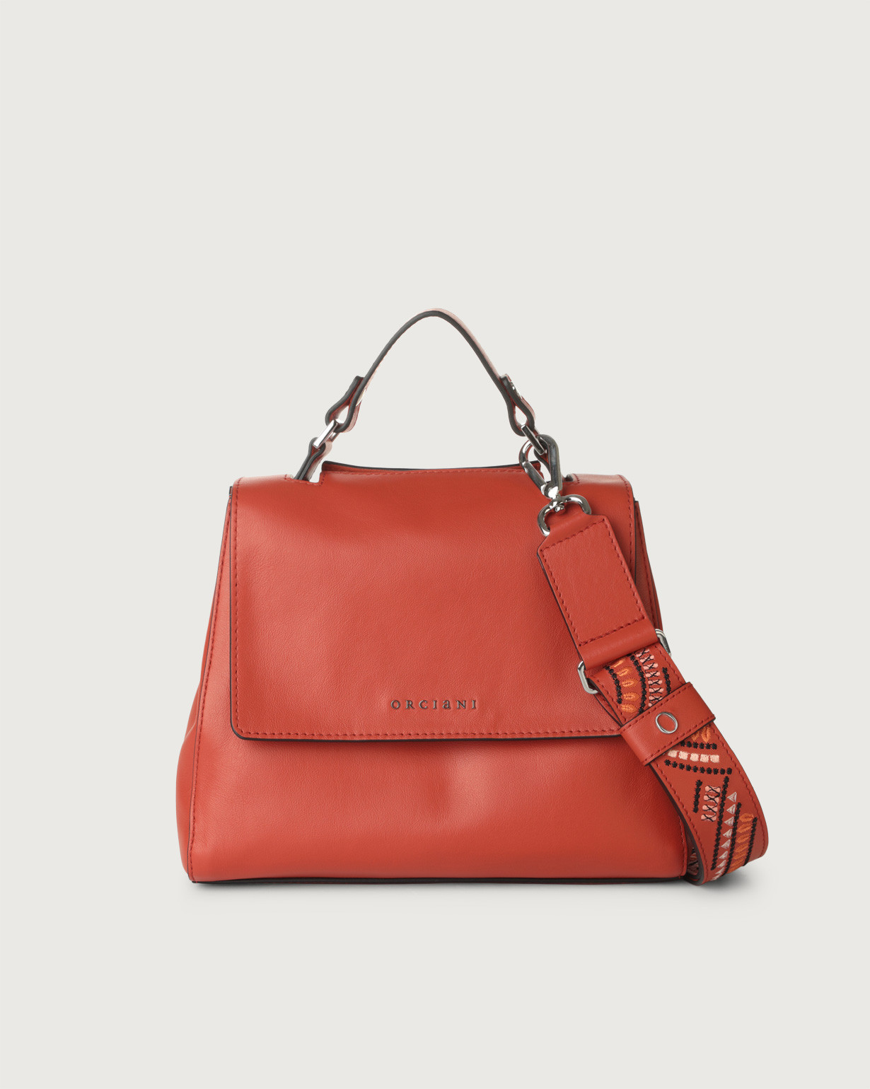 ORCIANI Sveva Madlen Small leather handbag with strap. , color Orange