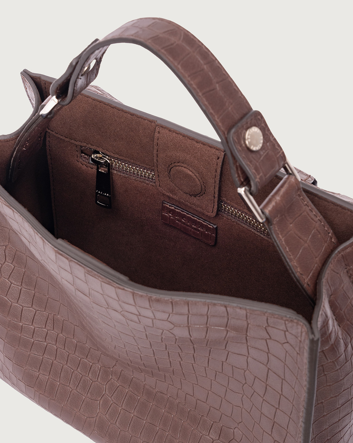 ORCIANI Sveva Cocco Medium embossed leather shoulder bag. , color Chocolate