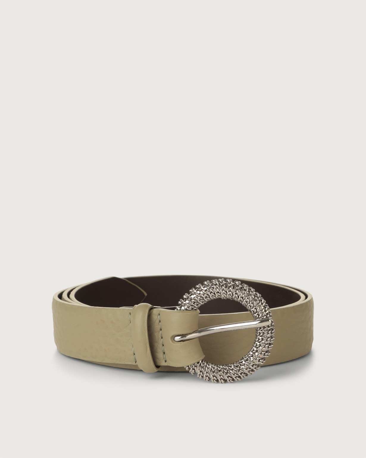 ORCIANI Soft chain buckle leather belt. , color Kaki