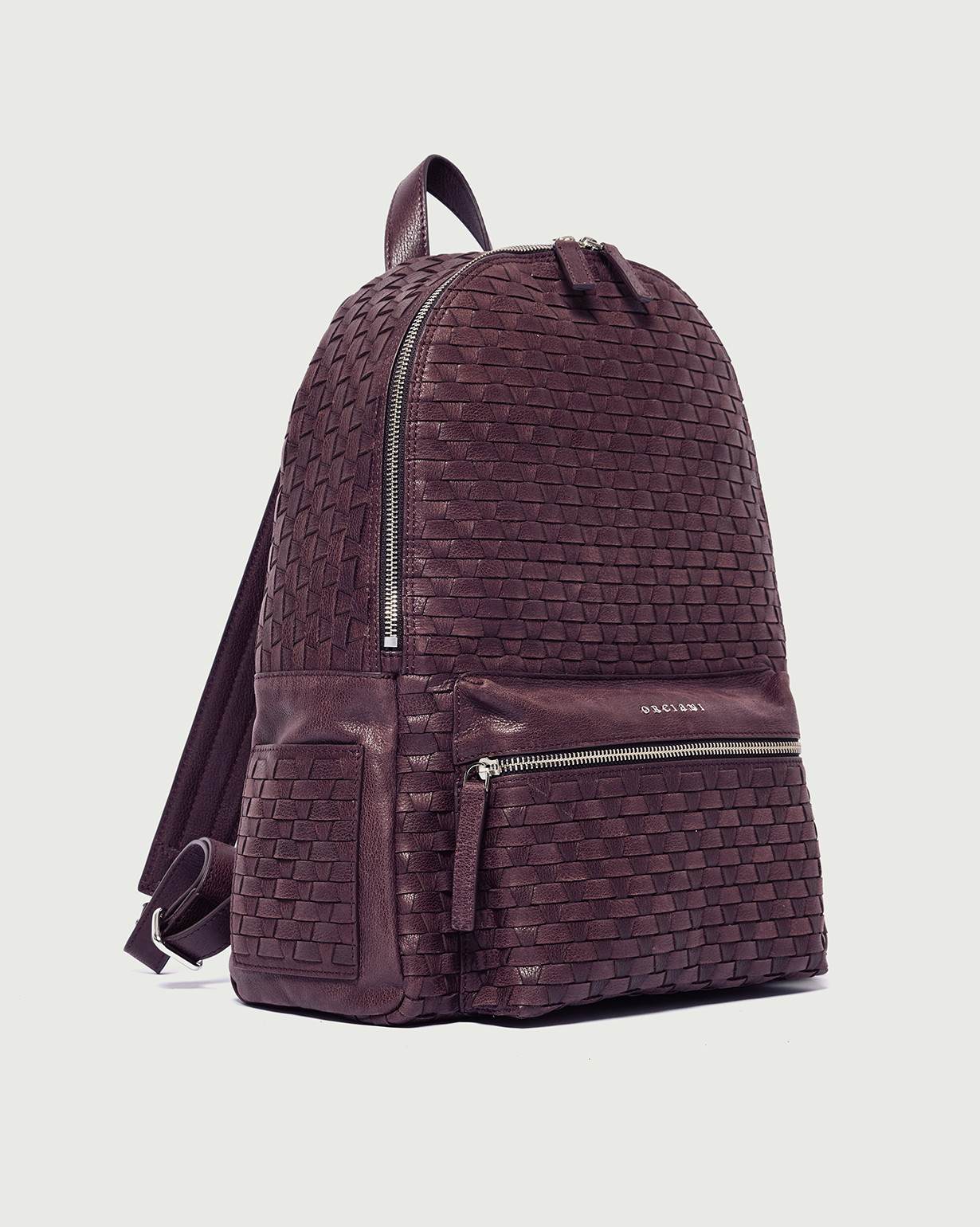 ORCIANI Laio Chevrette Woven leather backpack. , color bordeaux