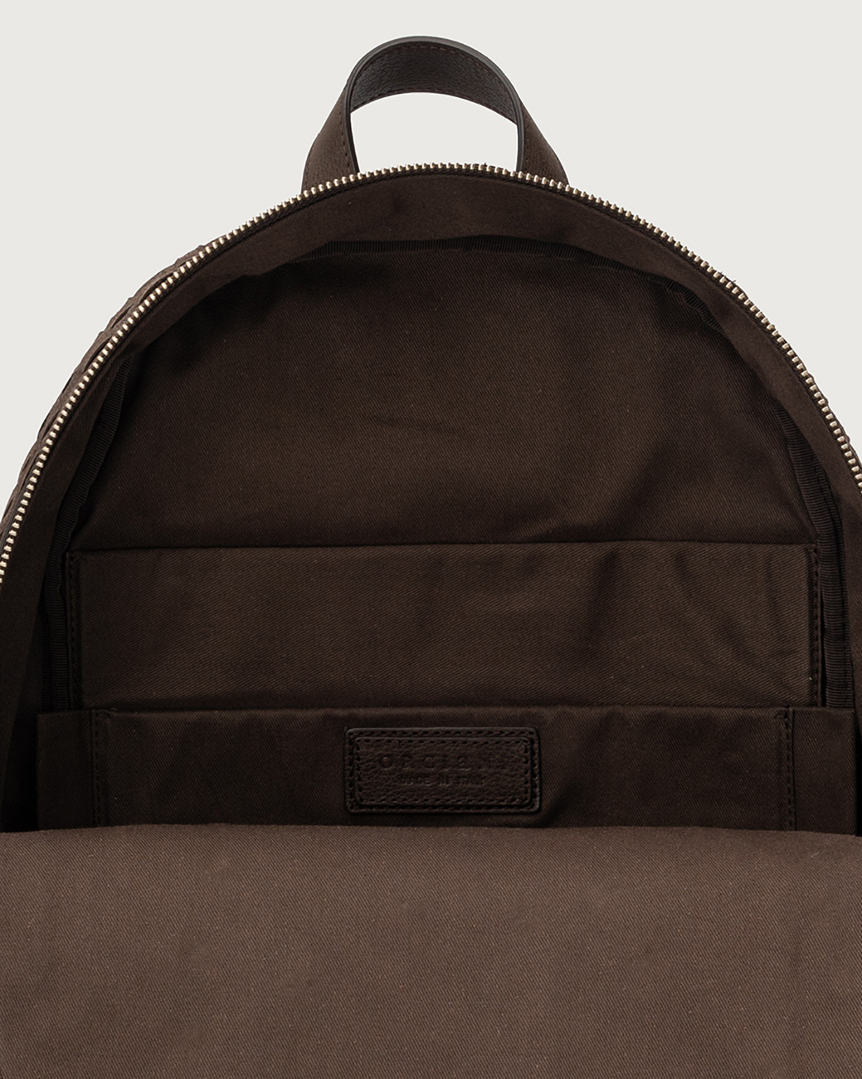 ORCIANI Laio Chevrette Woven leather backpack. , color Chocolate