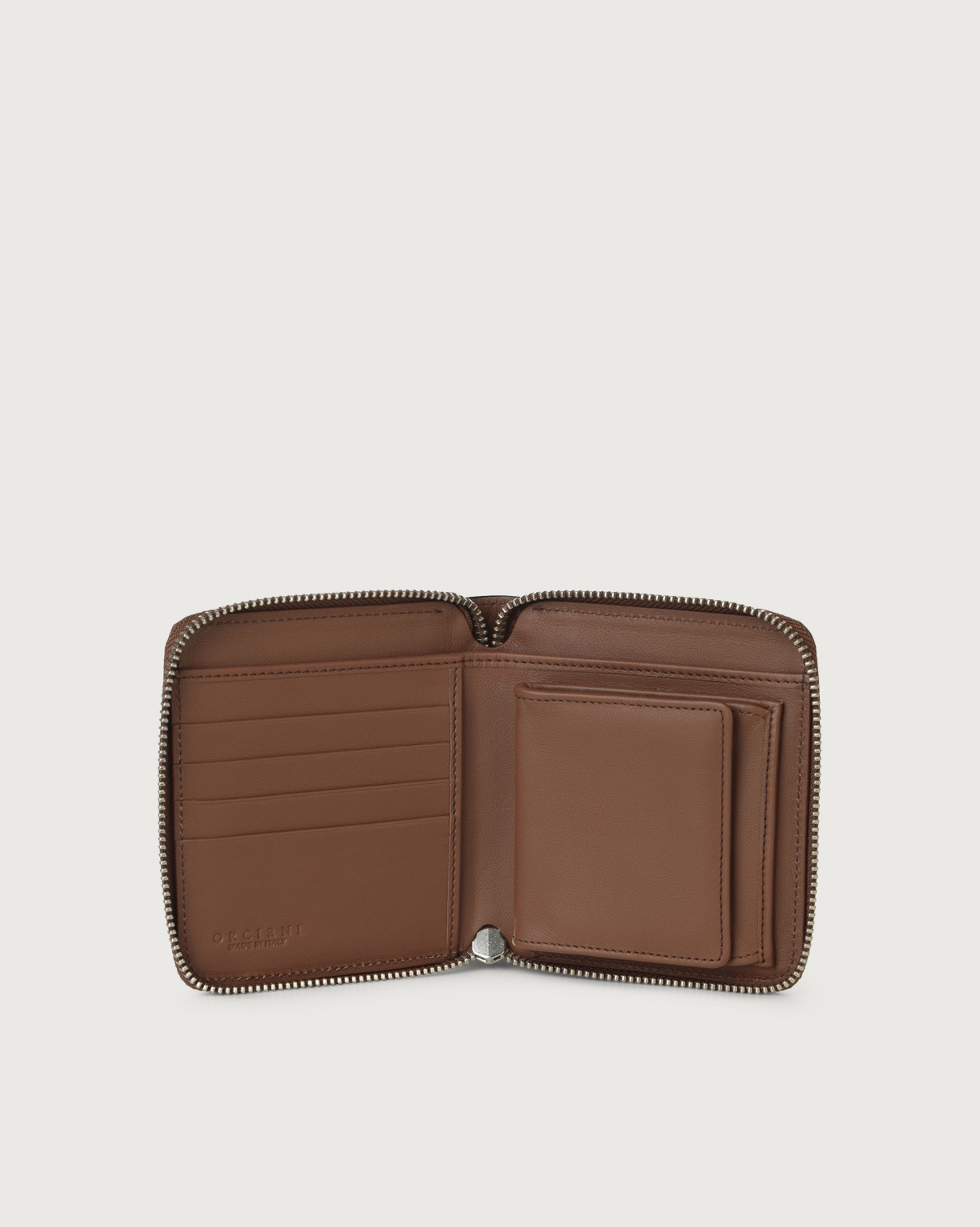 ORCIANI Madlen zip-around small leather wallet. , color Chocolate