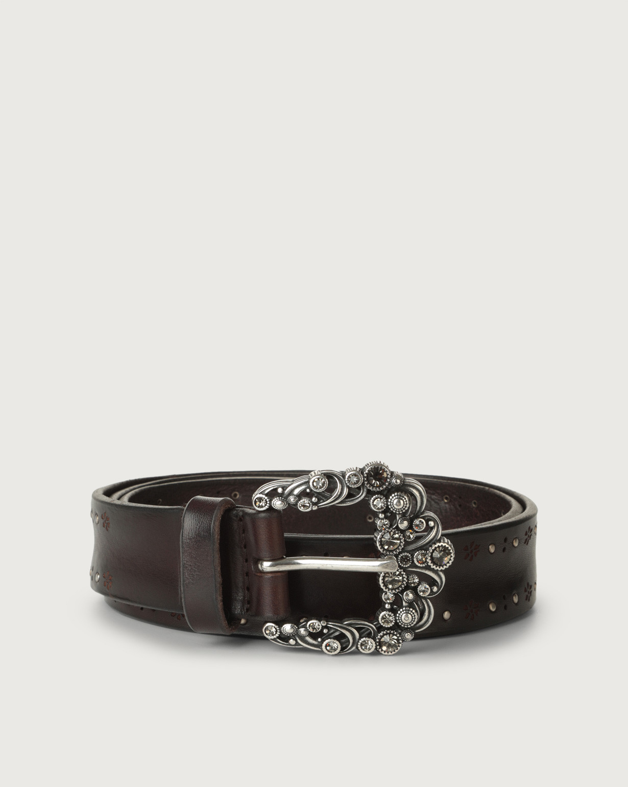 ORCIANI Bull Soft jewel buckle leather belt. , color Chocolate