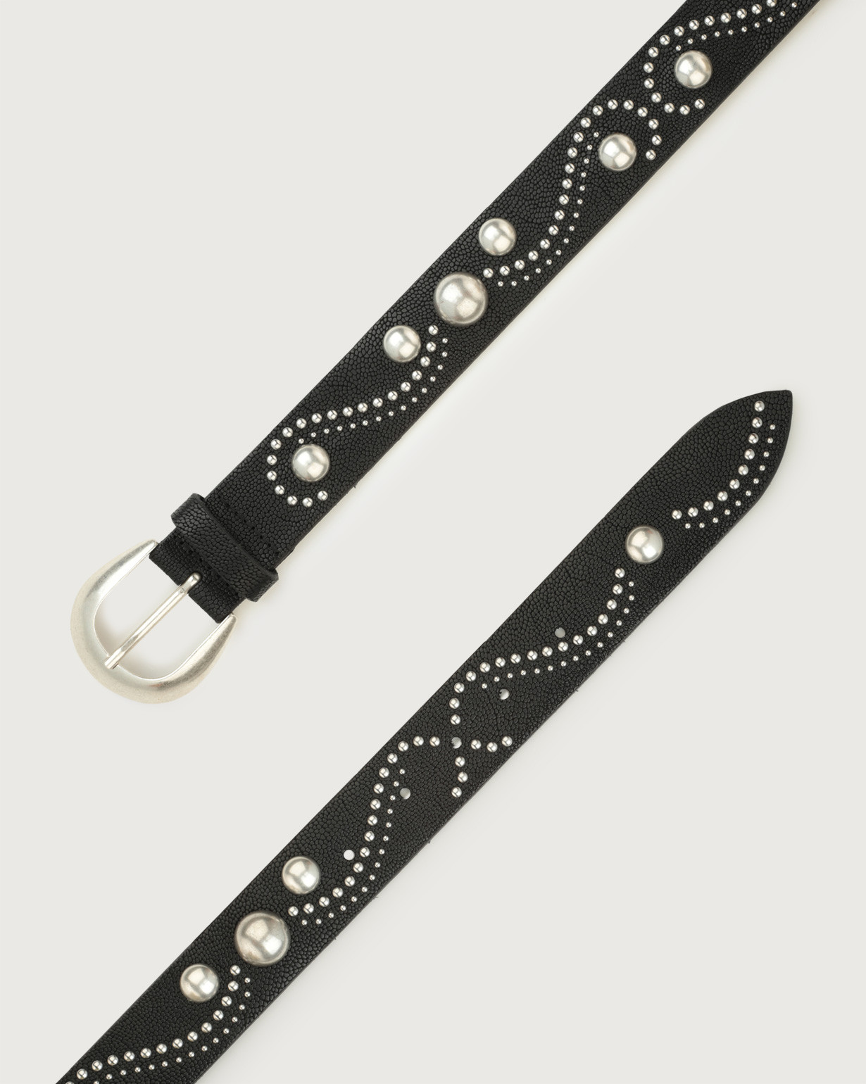 ORCIANI Frog leather belt with studs. , color Black