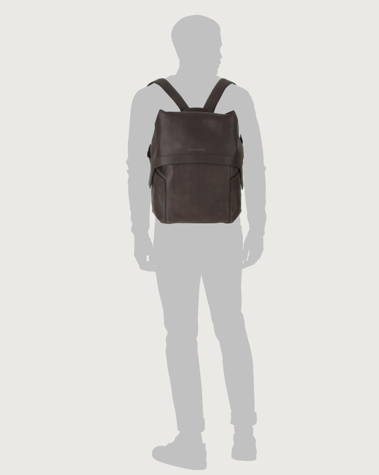 ORCIANI Chevrette leather backpack with flap. , color Chocolate