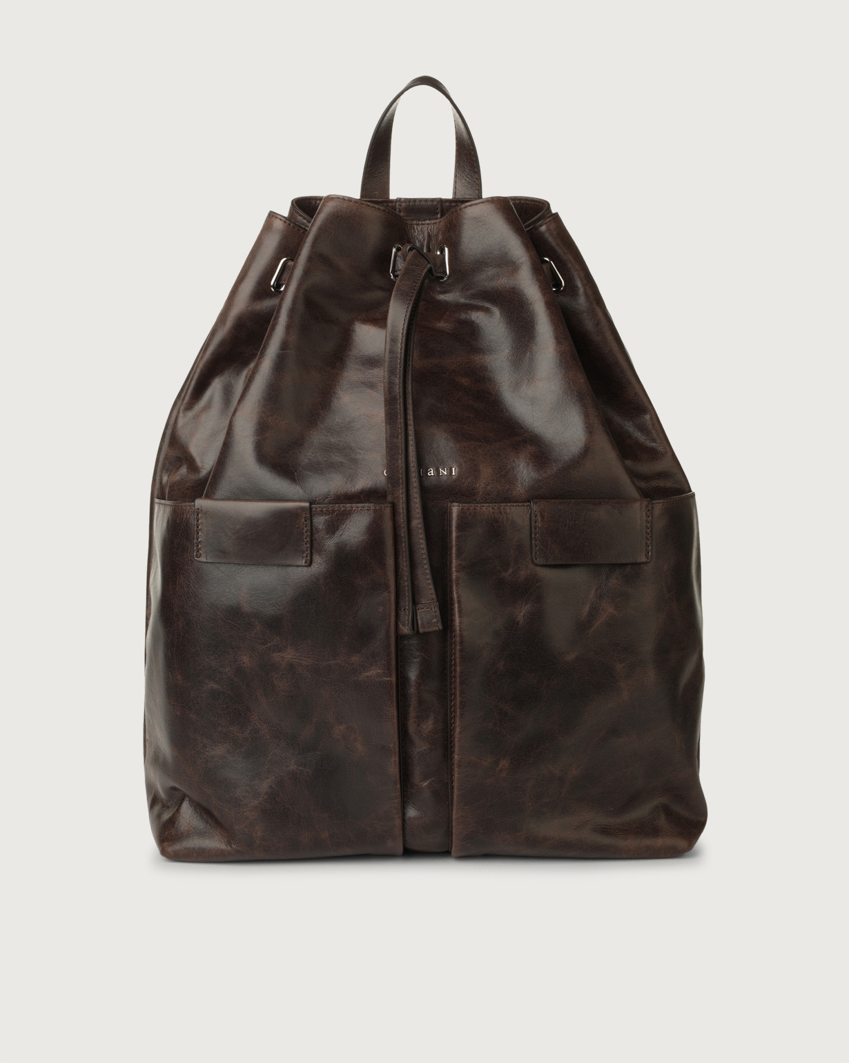 ORCIANI Artik leather drawstring backpack. , color Chocolate