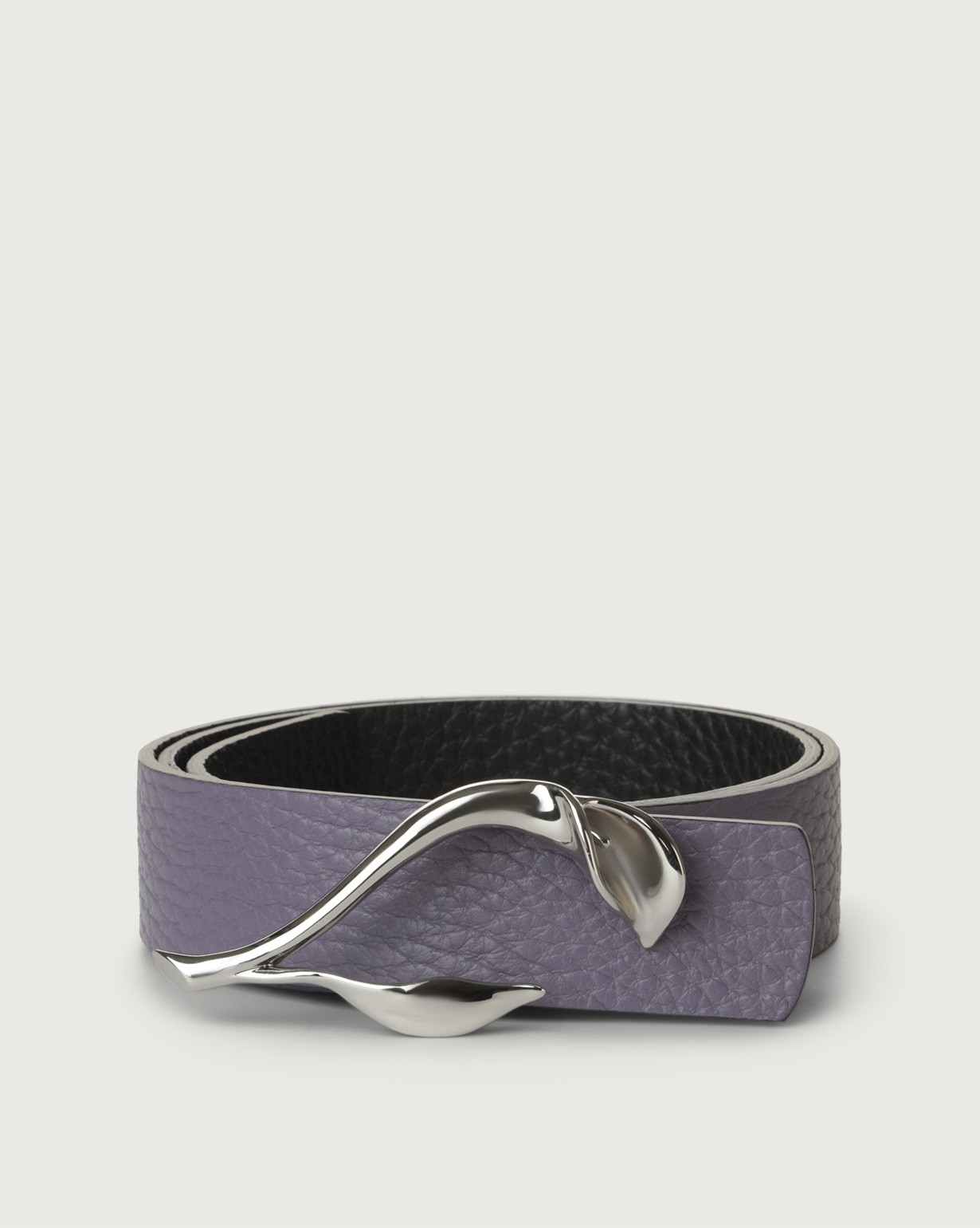 ORCIANI Soft Double leather belt lily buckle. , color Lavander+Black