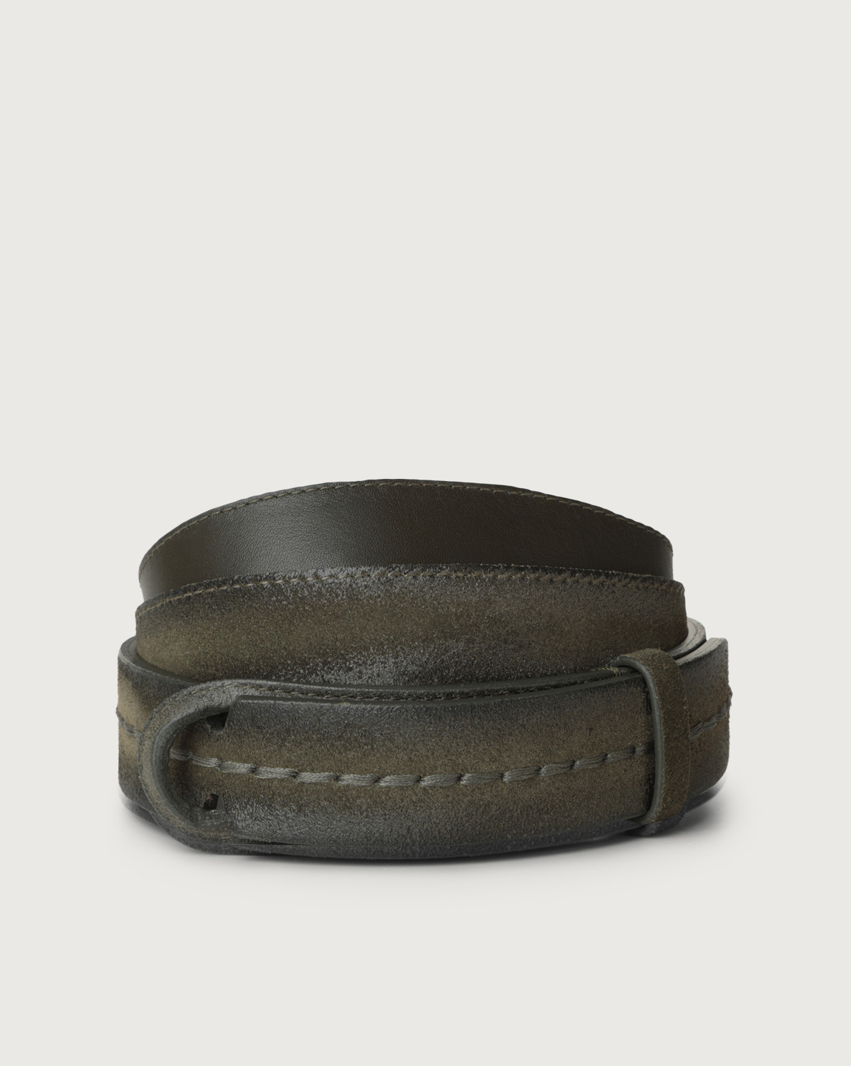 ORCIANI Cloudy suede leather belt with stitching. , color Military green