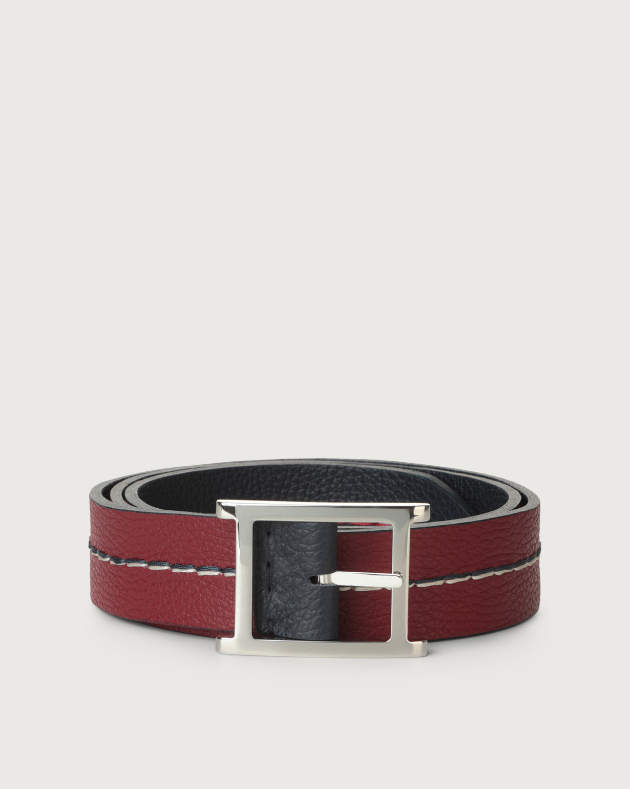 ORCIANI Micron Double reversible leather belt. , color Navy+Ruby Red