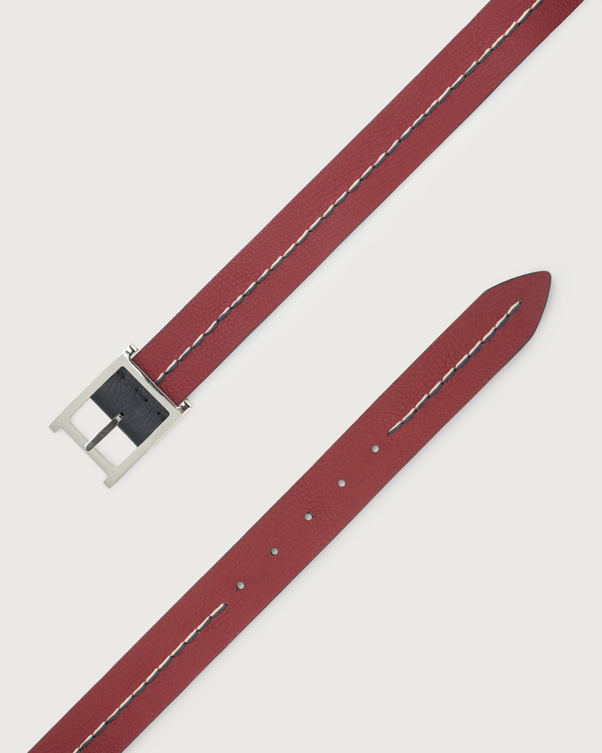 ORCIANI Micron Double reversible leather belt. , color Navy+Ruby Red