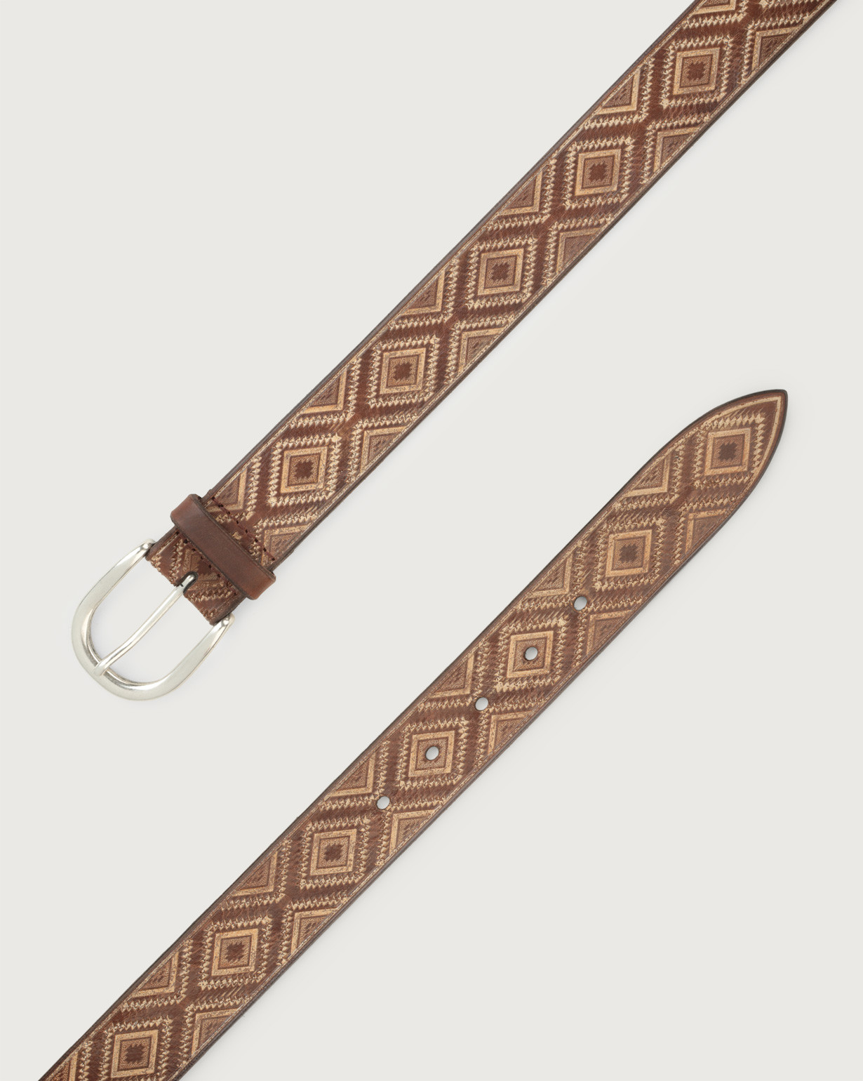 ORCIANI Stain Soapy leather belt with geometric pattern. , color Honey