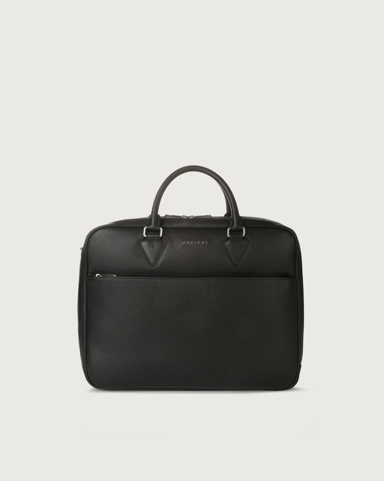 ORCIANI Timeless slim boarded leather business bag. , color Black