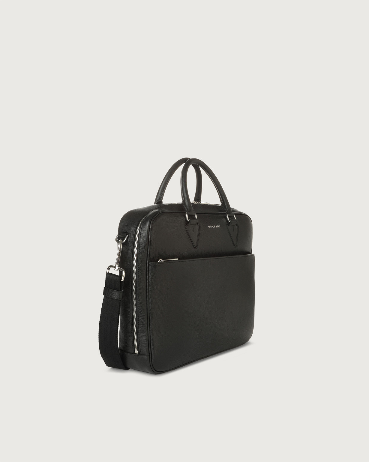 ORCIANI Timeless slim boarded leather business bag. , color Black
