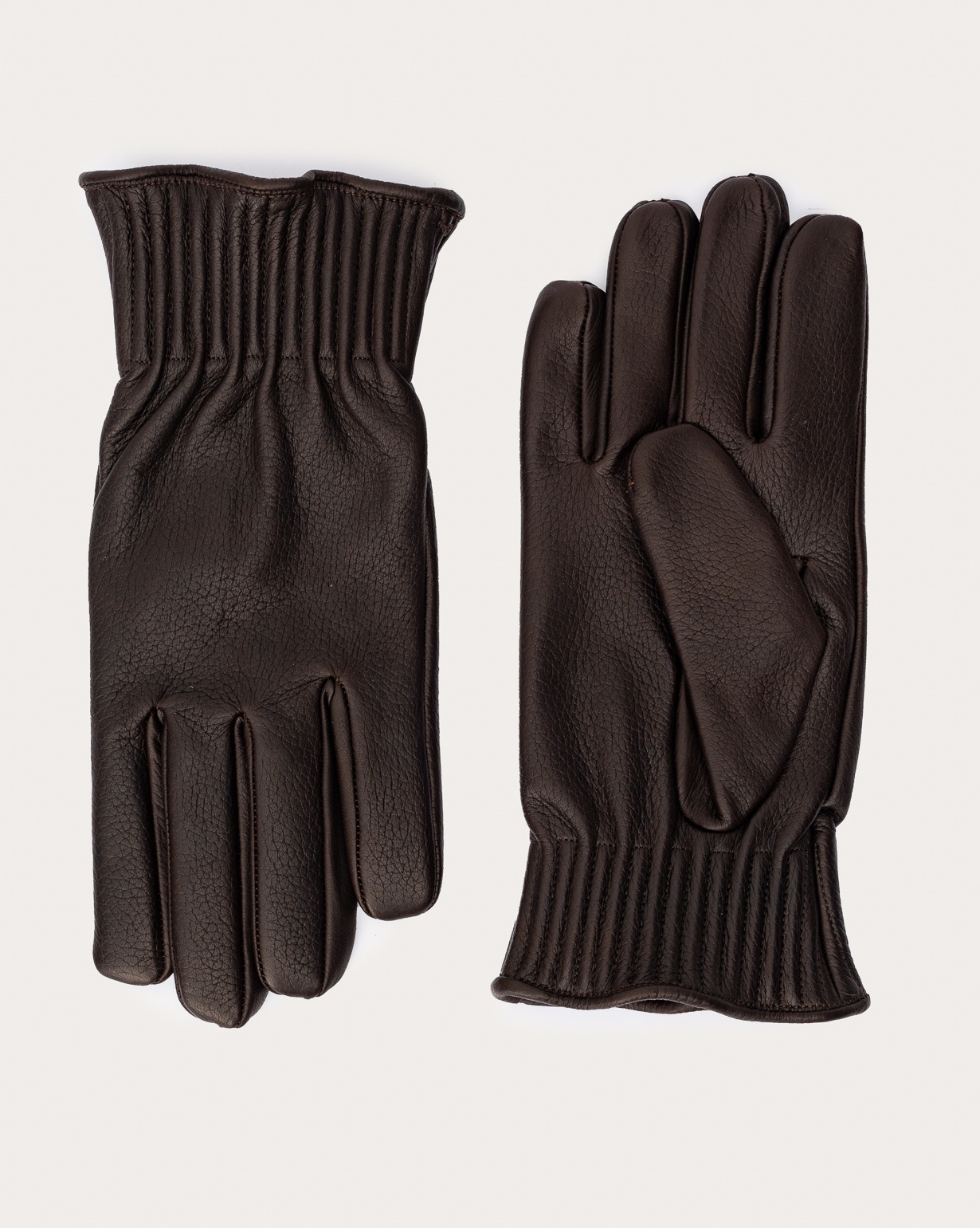 ORCIANI Drummed leather gloves. , color Chocolate