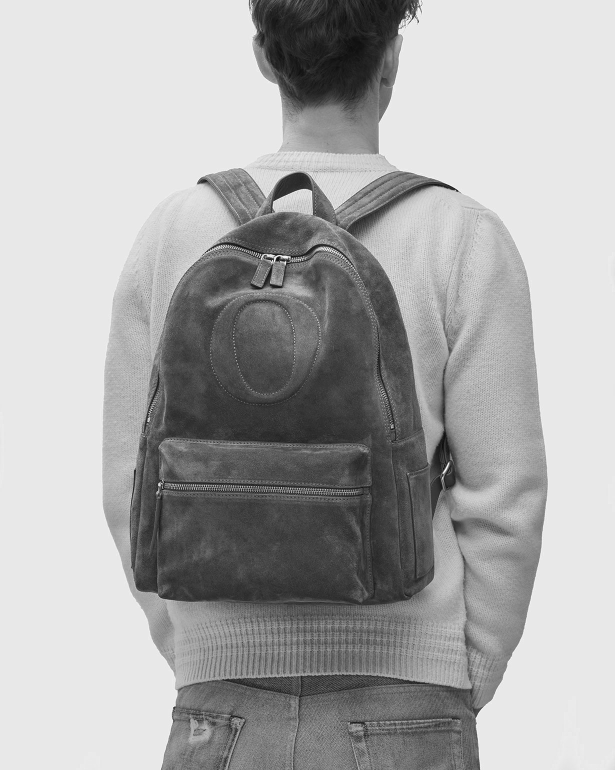 ORCIANI Laio Peach monogram suede leather backpack. , color chocolate