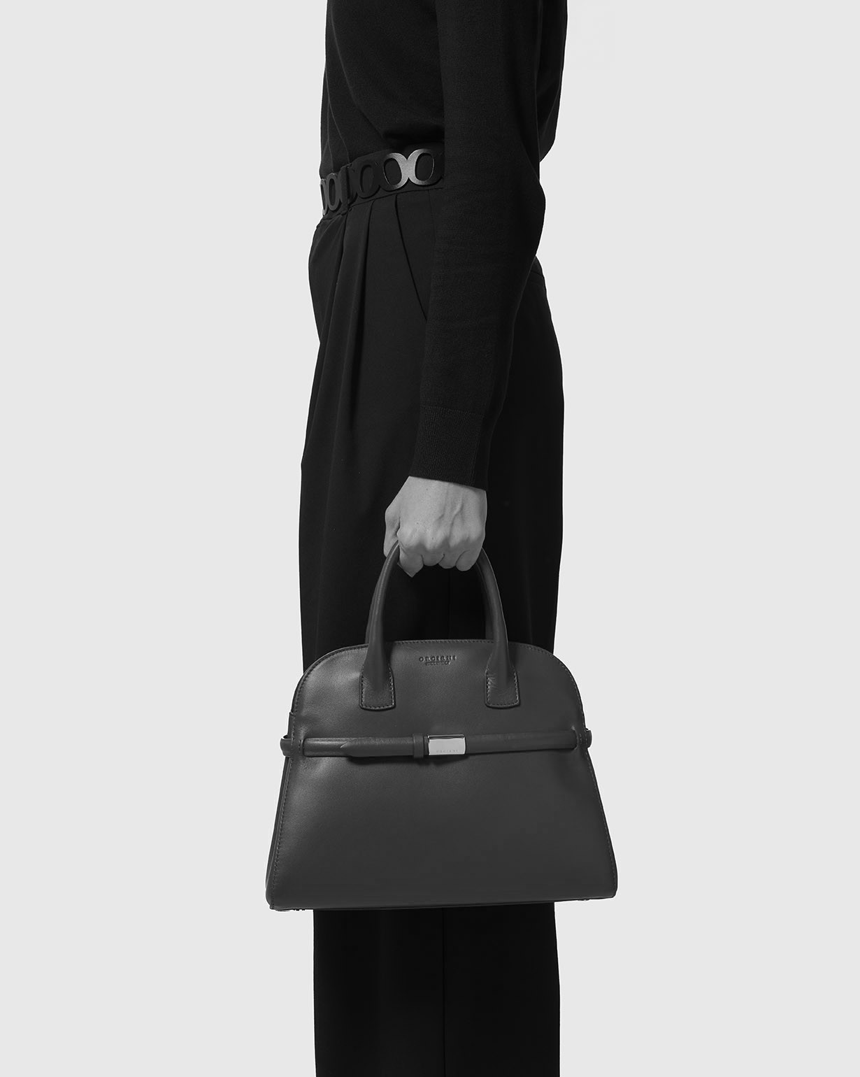 ORCIANI Aura Alba Midi leather handbag with strap. , color Black