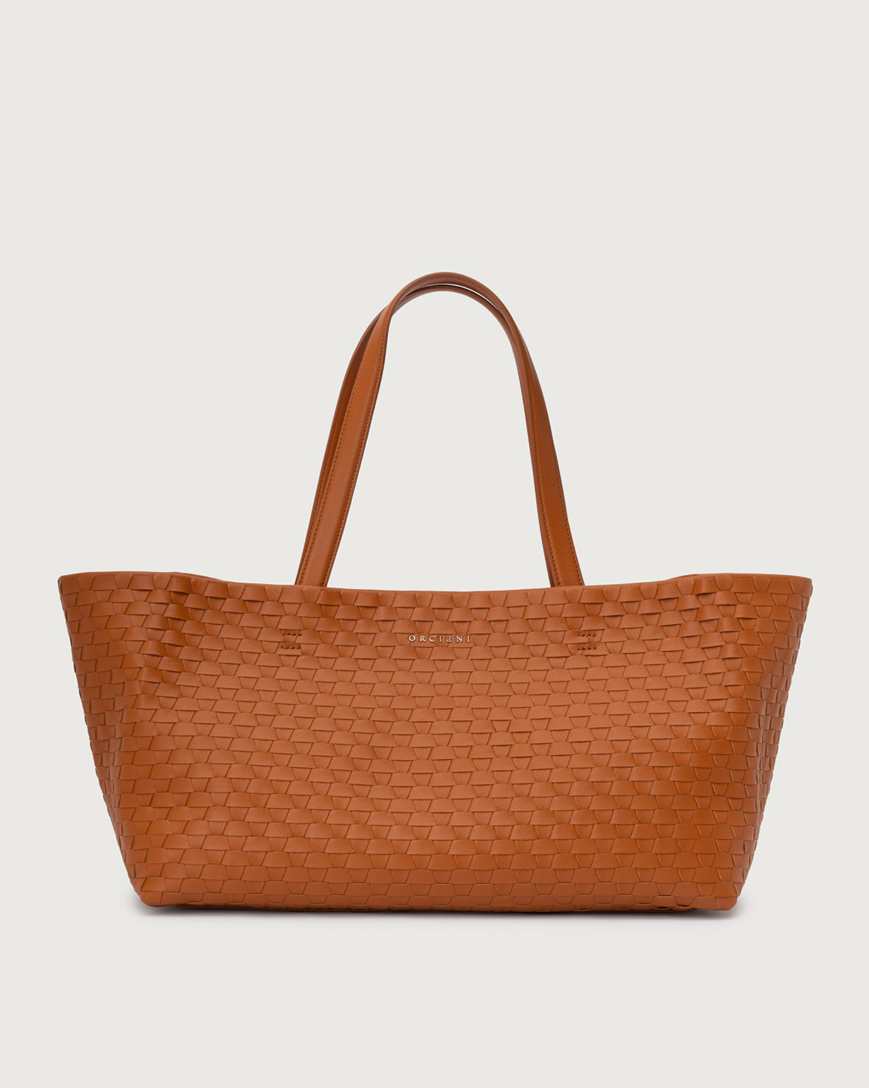 ORCIANI Tata Nappa Woven leather tote bag. , color Amber