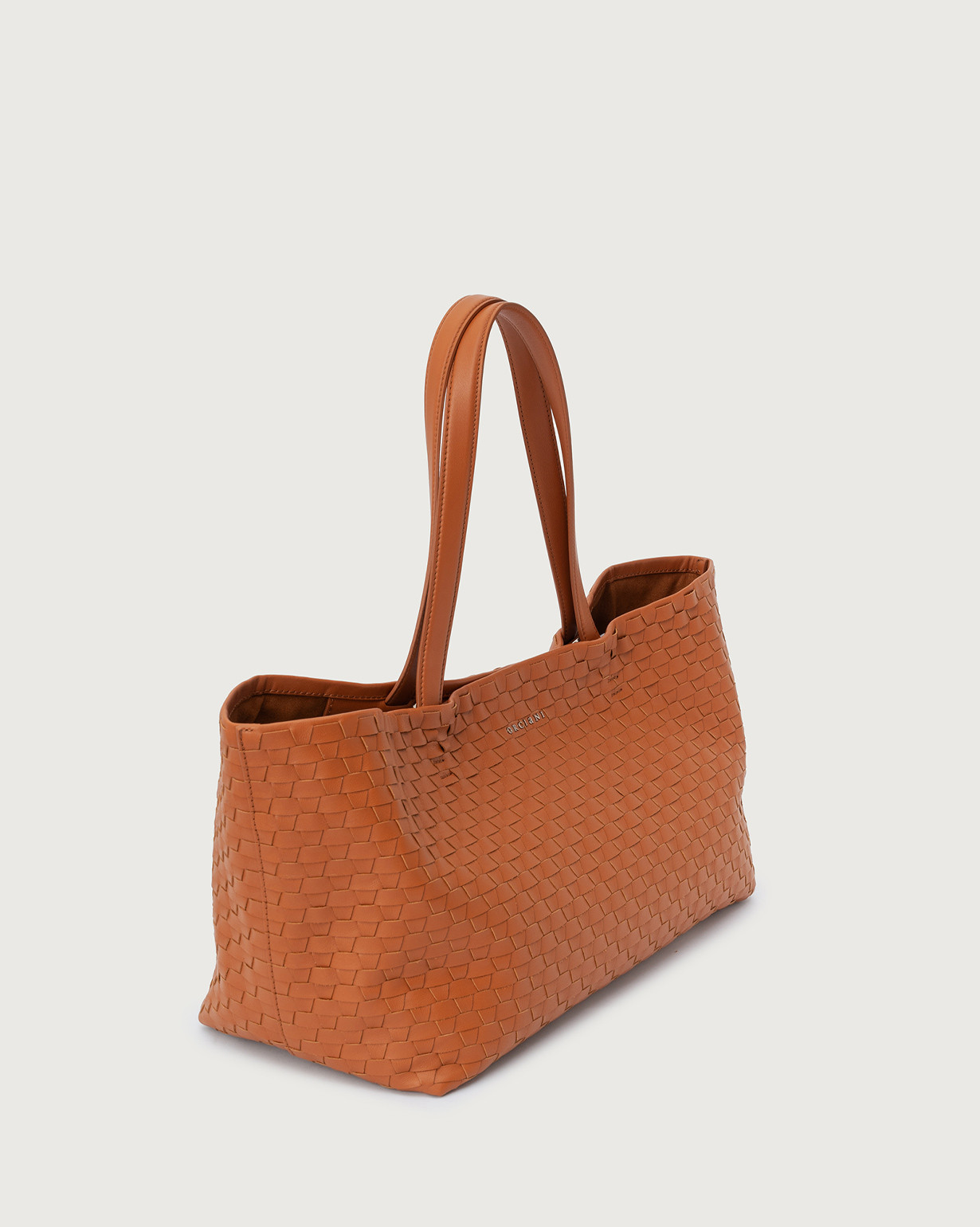 ORCIANI Tata Nappa Woven leather tote bag. , color Amber