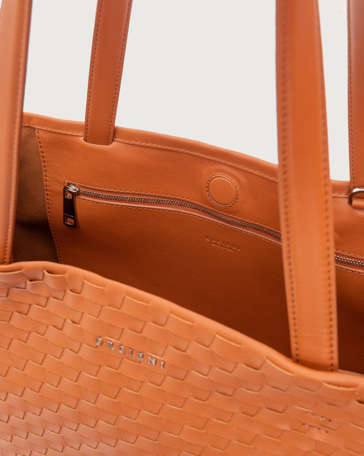 ORCIANI Tata Nappa Woven leather tote bag. , color Amber