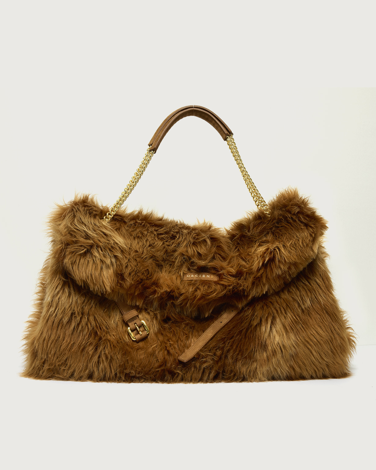 ORCIANI Venus Wolf Large eco-fur shoulder bag. , color Terra di Siena
