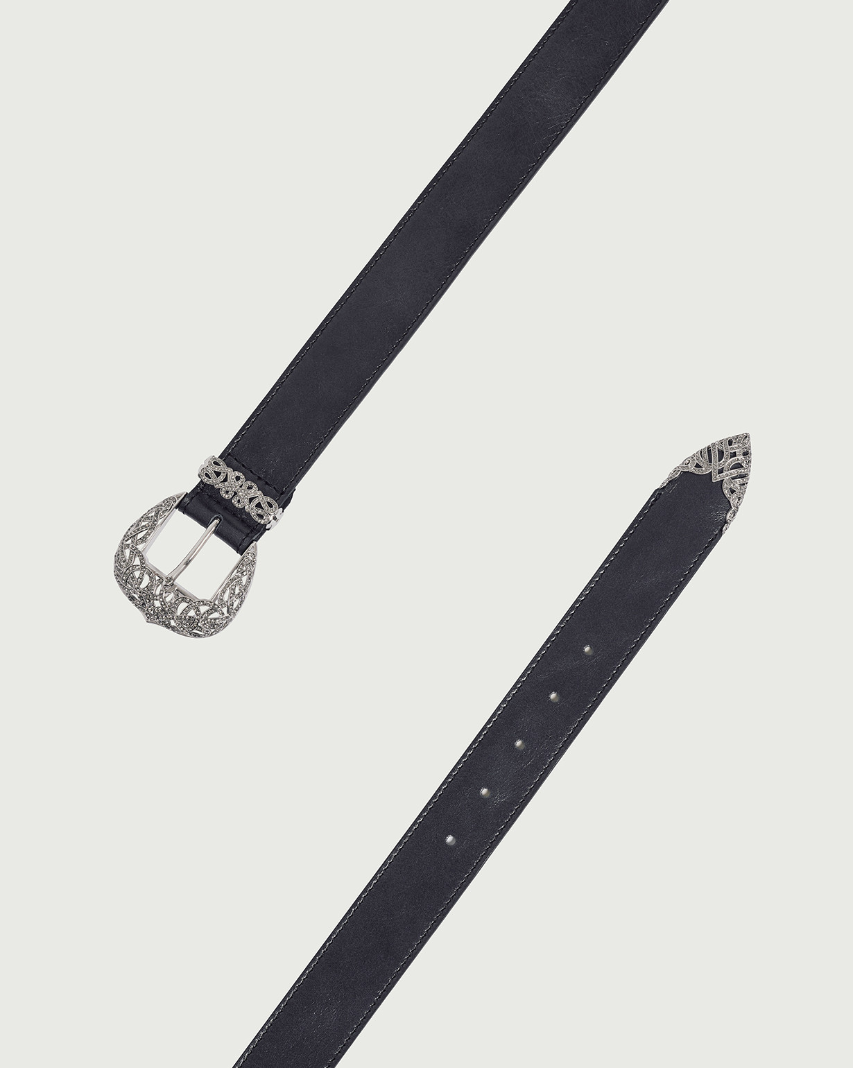 ORCIANI Gotham trittico leather belt 3,5 cm. , color Black