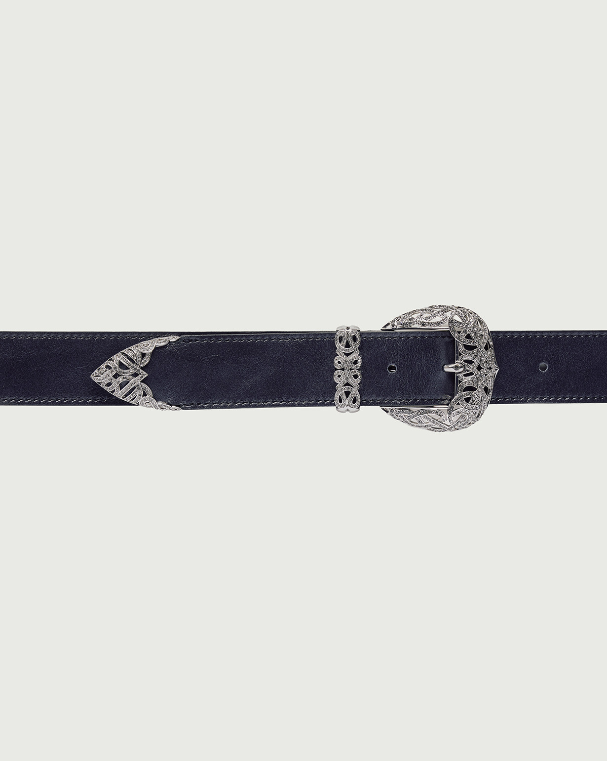 ORCIANI Gotham trittico leather belt 3,5 cm. , color Black
