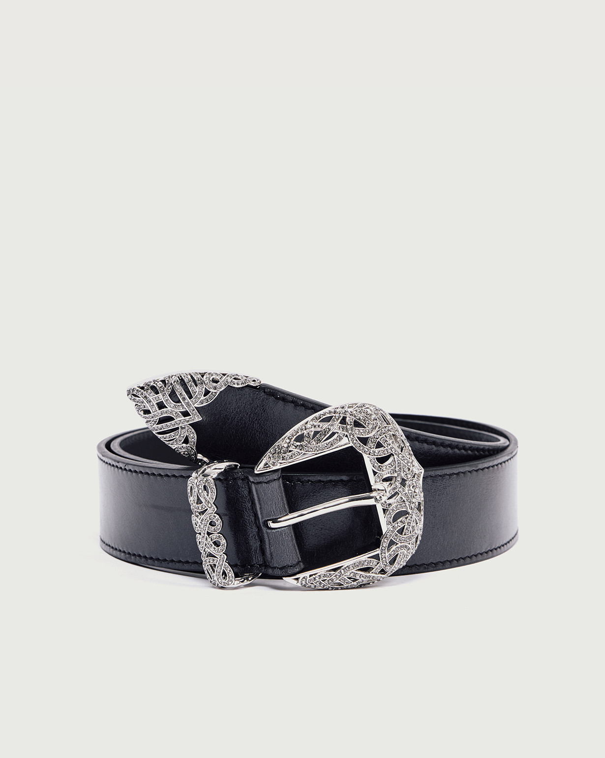ORCIANI Gotham trittico leather belt 3,5 cm. , color Black