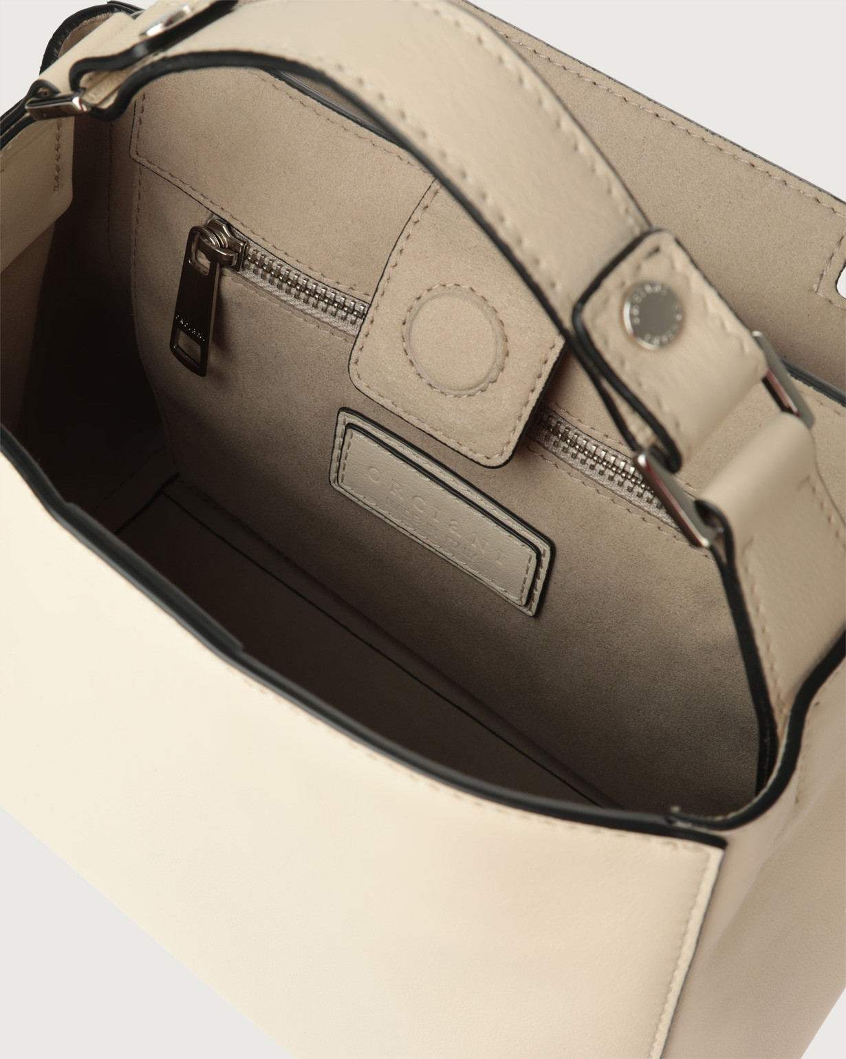 ORCIANI Sveva Madlen Small leather handbag with strap. , color Ivory