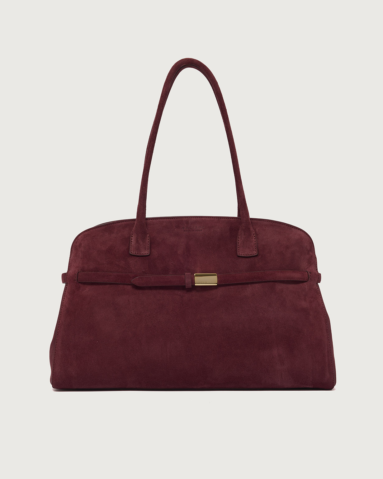 ORCIANI Aura Peach Large suede shoulder bag with strap. , color bordeaux