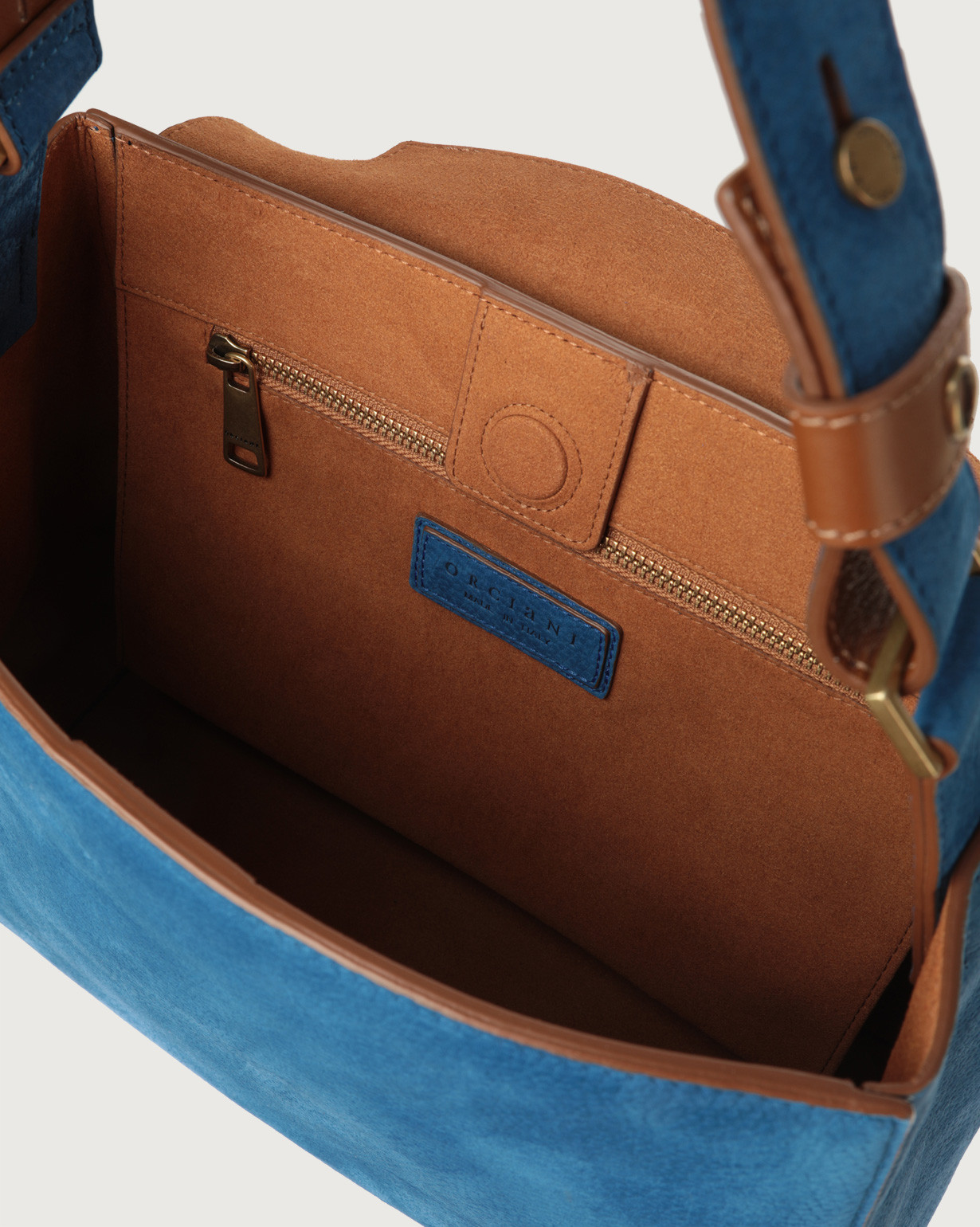 ORCIANI Sveva Nabucco Tan Medium nubuck leather handbag with strap. , color Blue