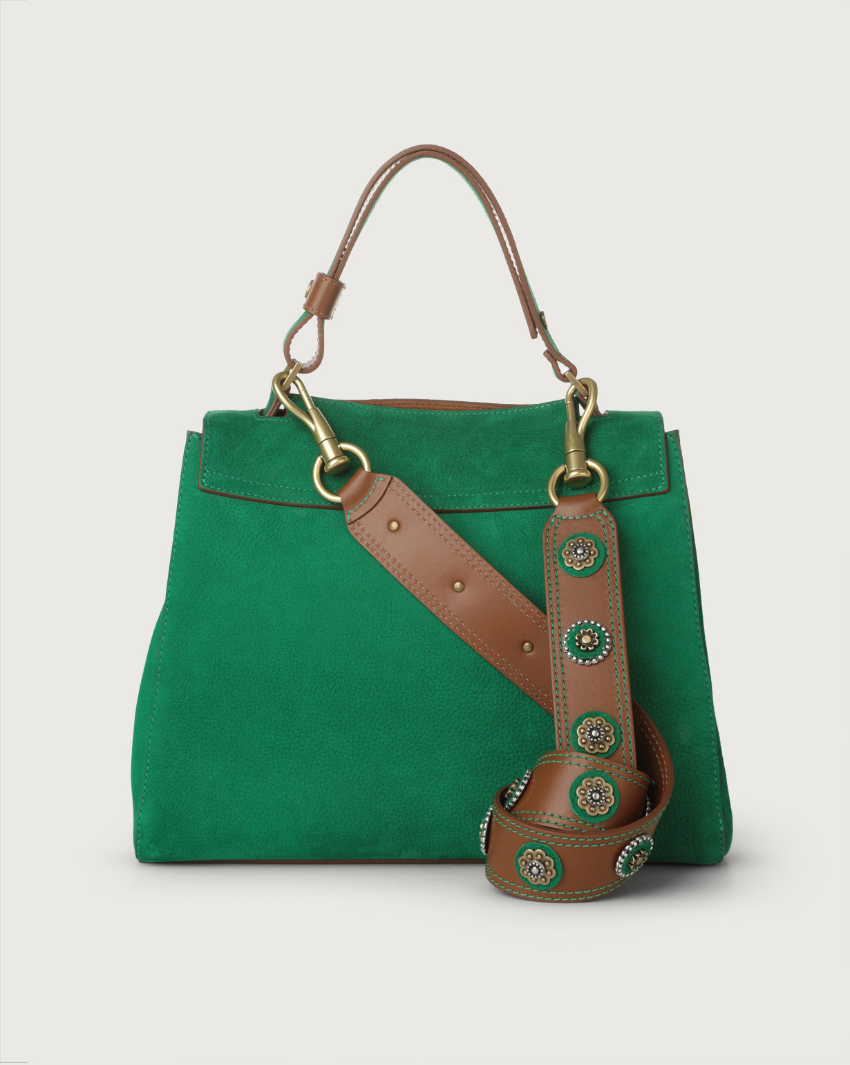 ORCIANI Sveva Nabucco Tan Medium nubuck leather handbag with strap. , color green