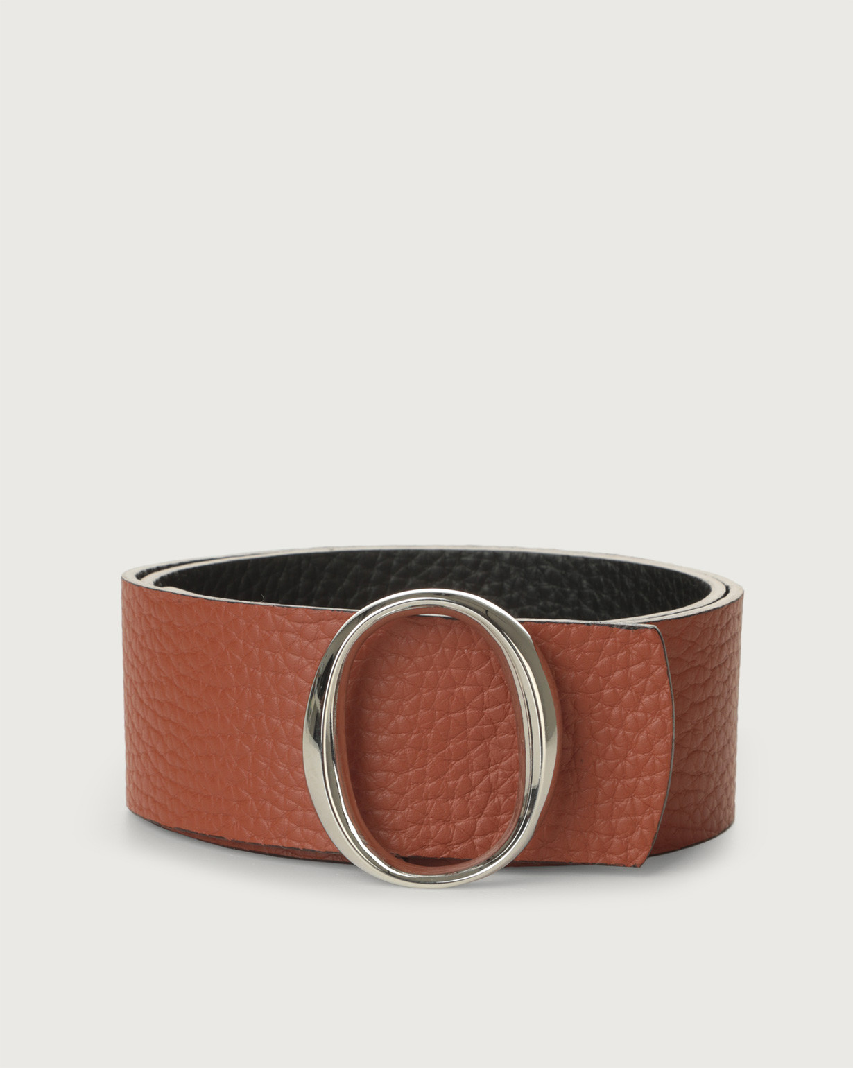 ORCIANI Soft Double high-waist leather belt. , color Chocolate+Black