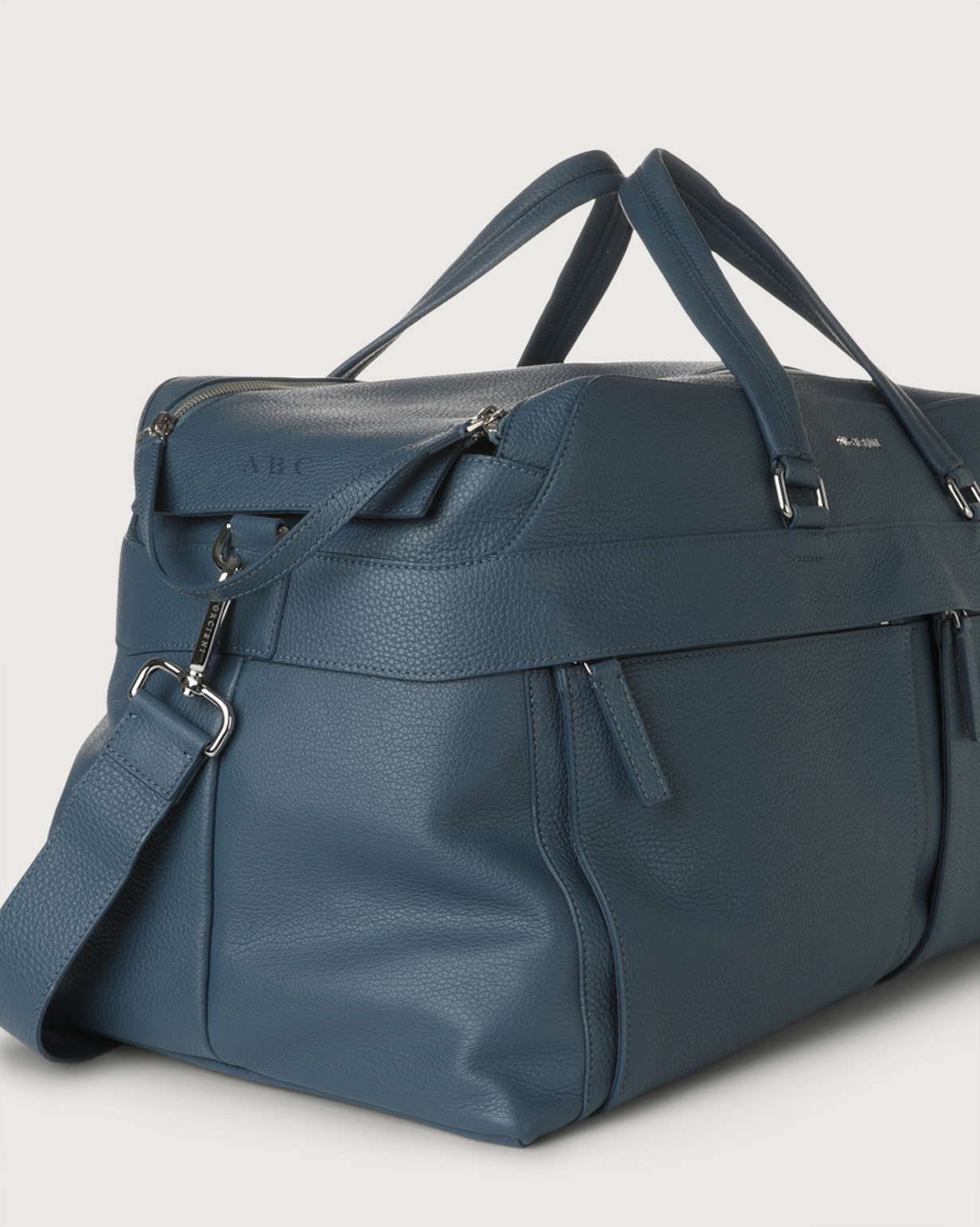 ORCIANI Micron leather duffle bag with shoulder strap. , color Blue