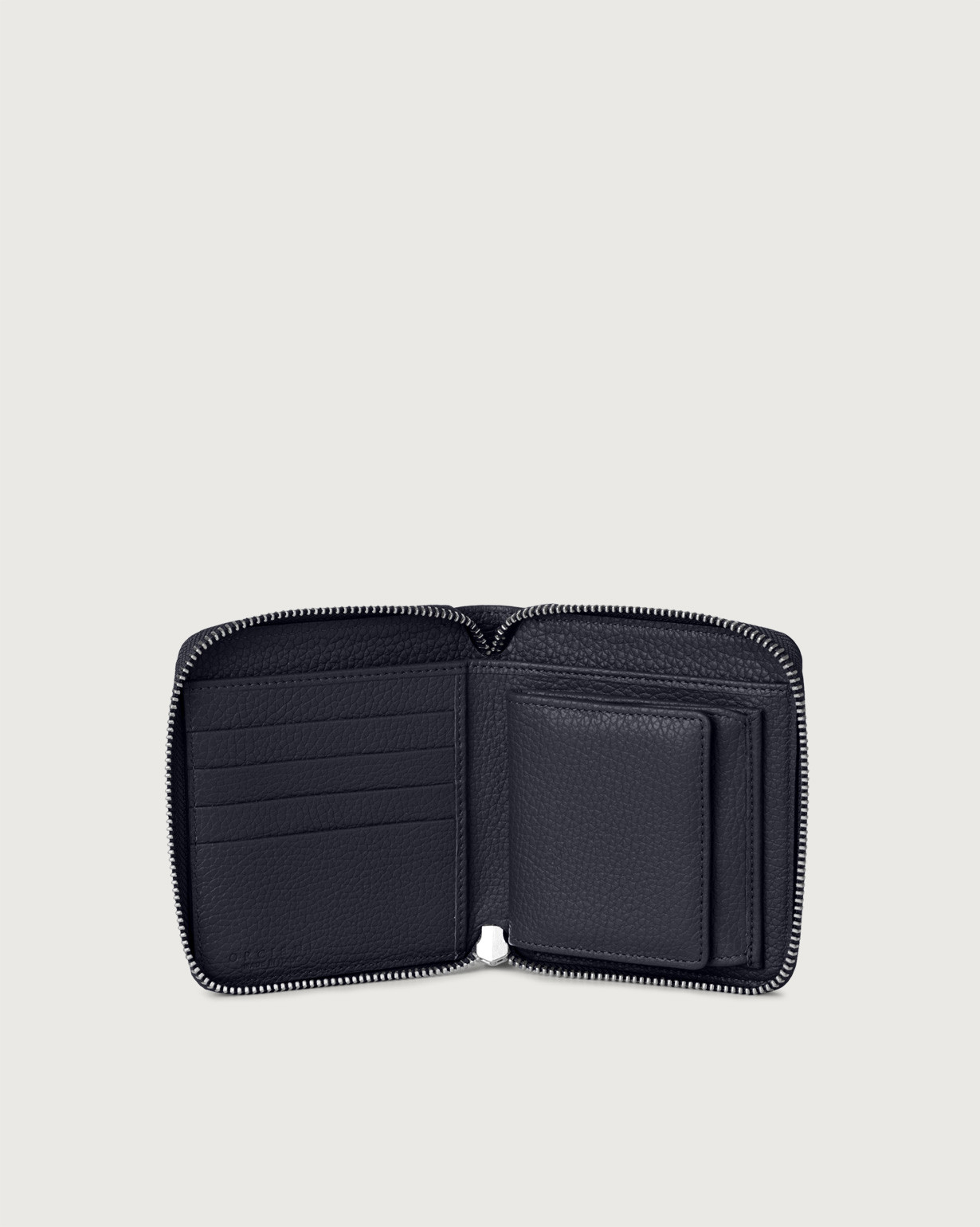 ORCIANI Micron small leather wallet with zip with RFID. , color Navy