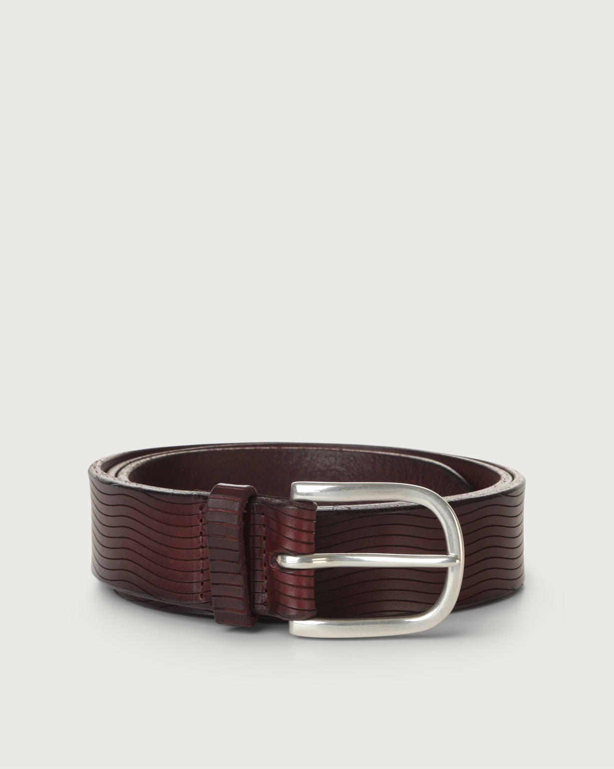 ORCIANI Bull Soft leather belt wave pattern. , color Bordeaux