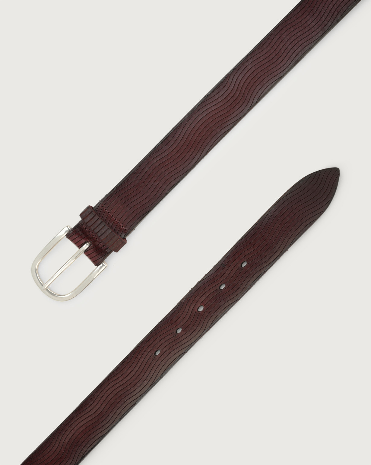 ORCIANI Bull Soft leather belt wave pattern. , color Bordeaux