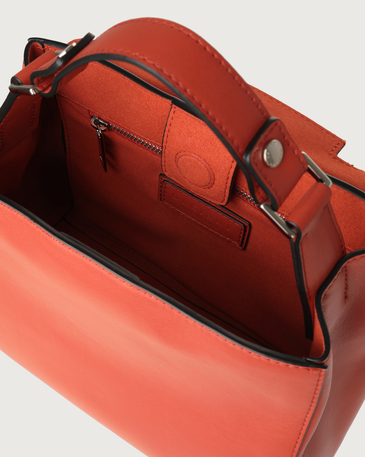 ORCIANI Sveva Madlen Small leather handbag with strap, color Orange