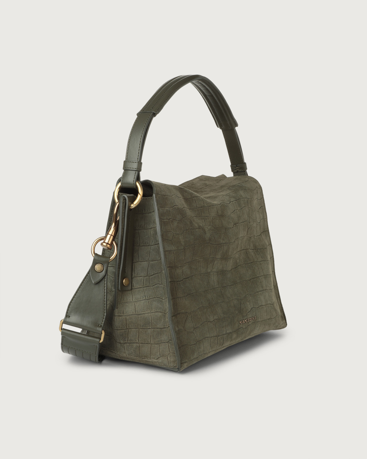 ORCIANI Twenty Coco suede shoulder bag, color Military Green
