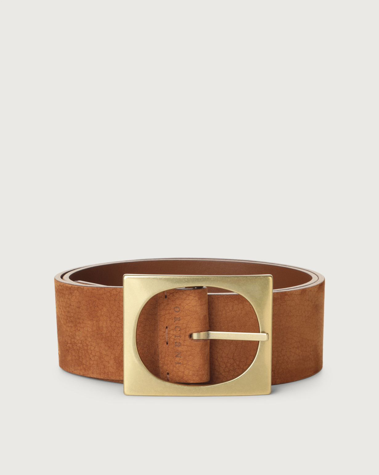 ORCIANI Nabucco Tan nubuck leather reversible belt 5 cm, color Brandy