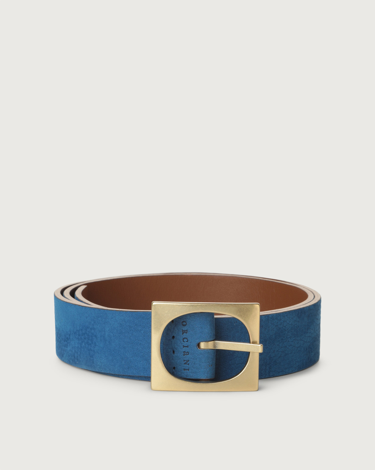 ORCIANI Nabucco Tan nubuck leather reversible belt 3,5 cm, color Blue