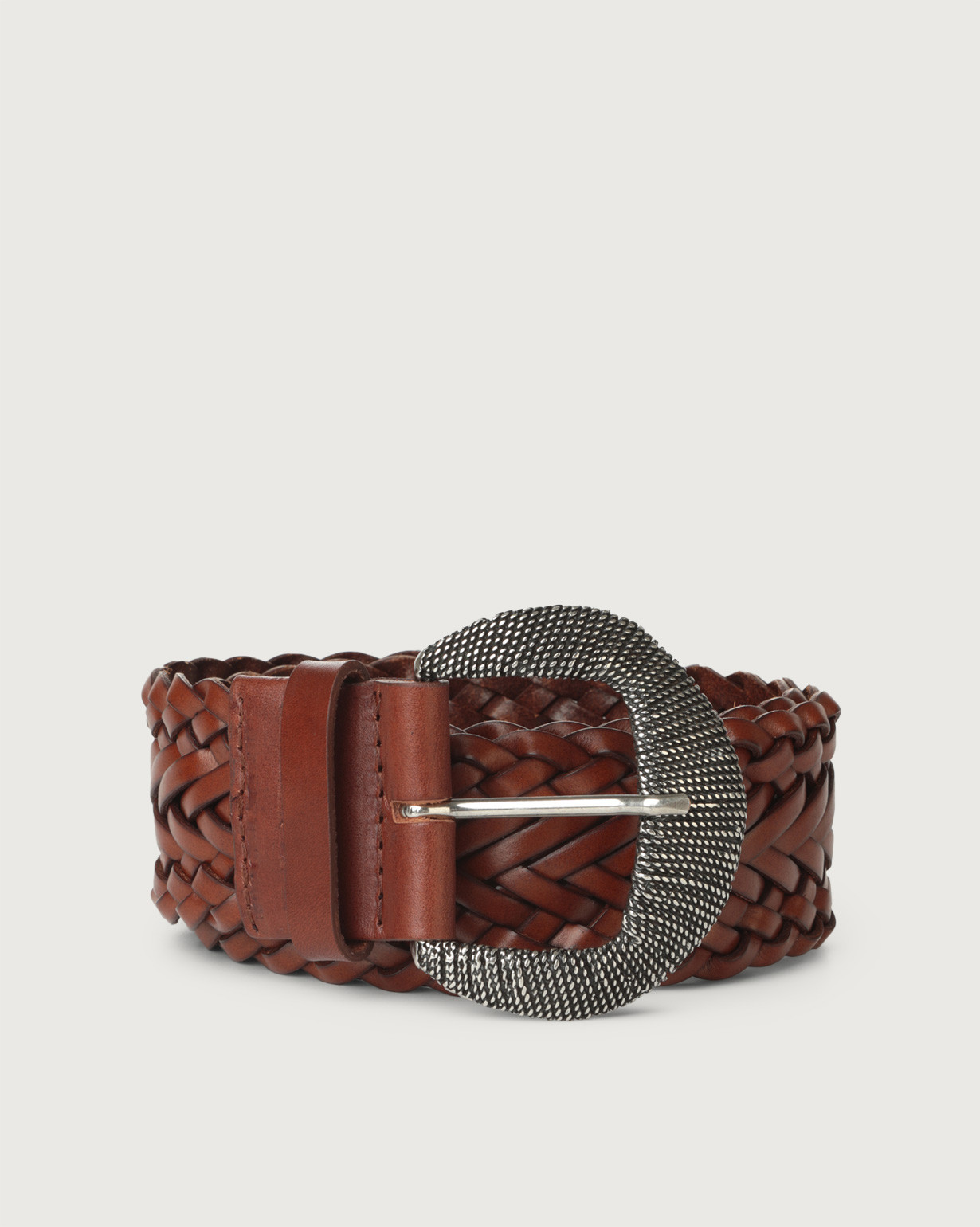 ORCIANI Coloring braided leather belt 5 cm, color Cognac