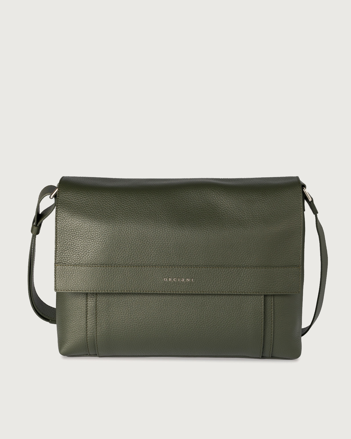 ORCIANI Freedom Micron dollar leather messenger bag, color Olive green