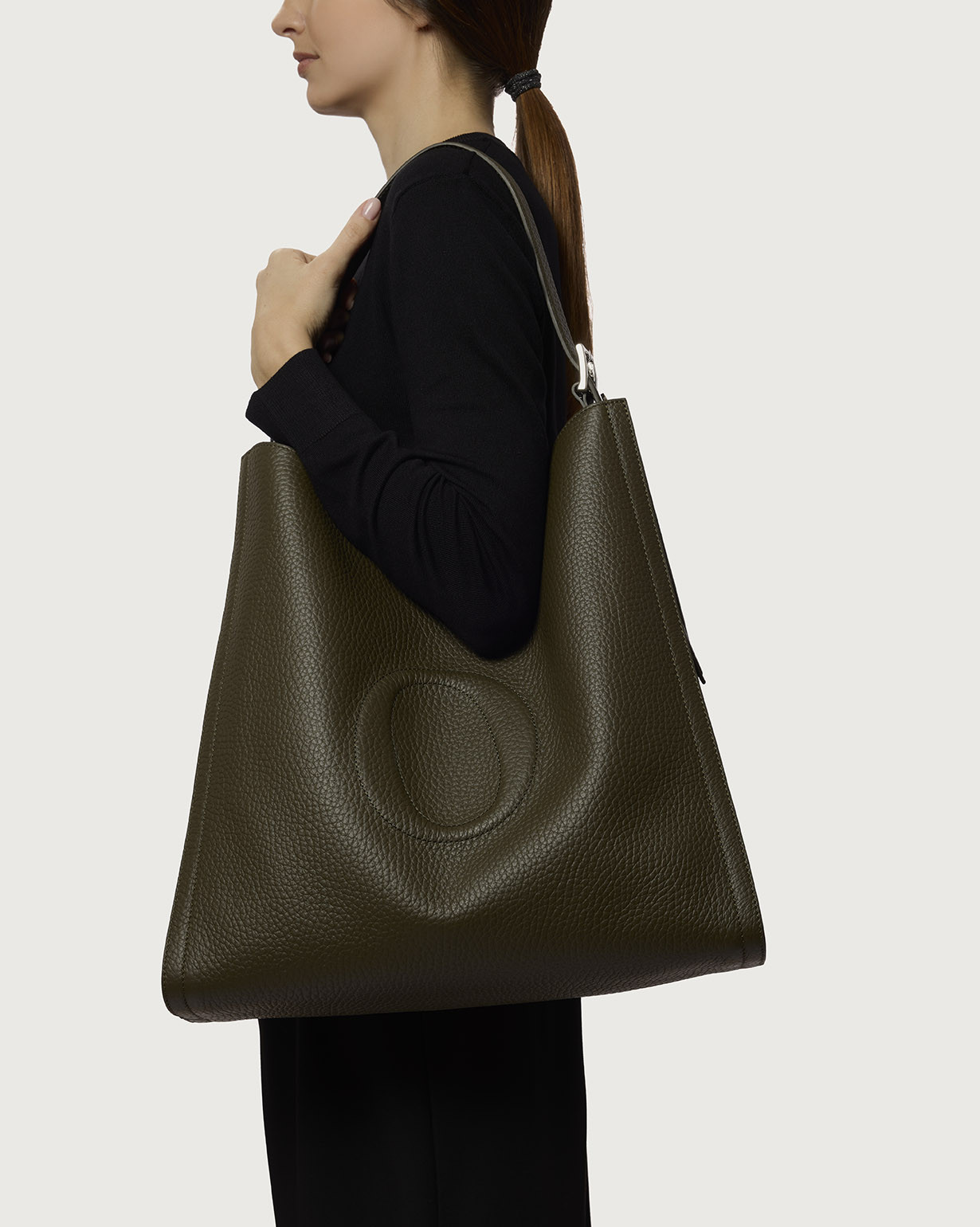 ORCIANI Her-O Soft Large grained leather shoulder bag with strap, color ...