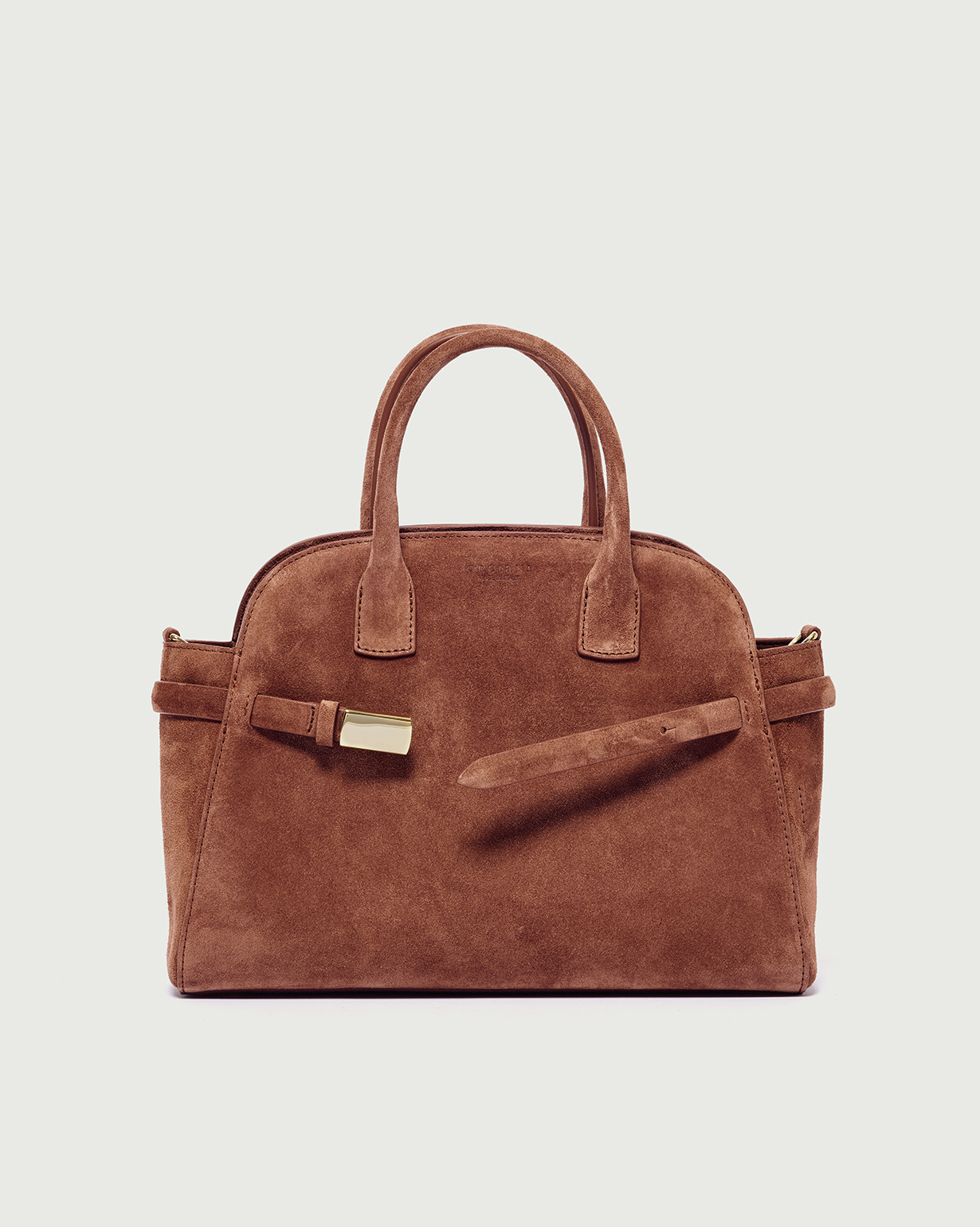 ORCIANI Aura Peach Midi suede handbag with strap, color brick