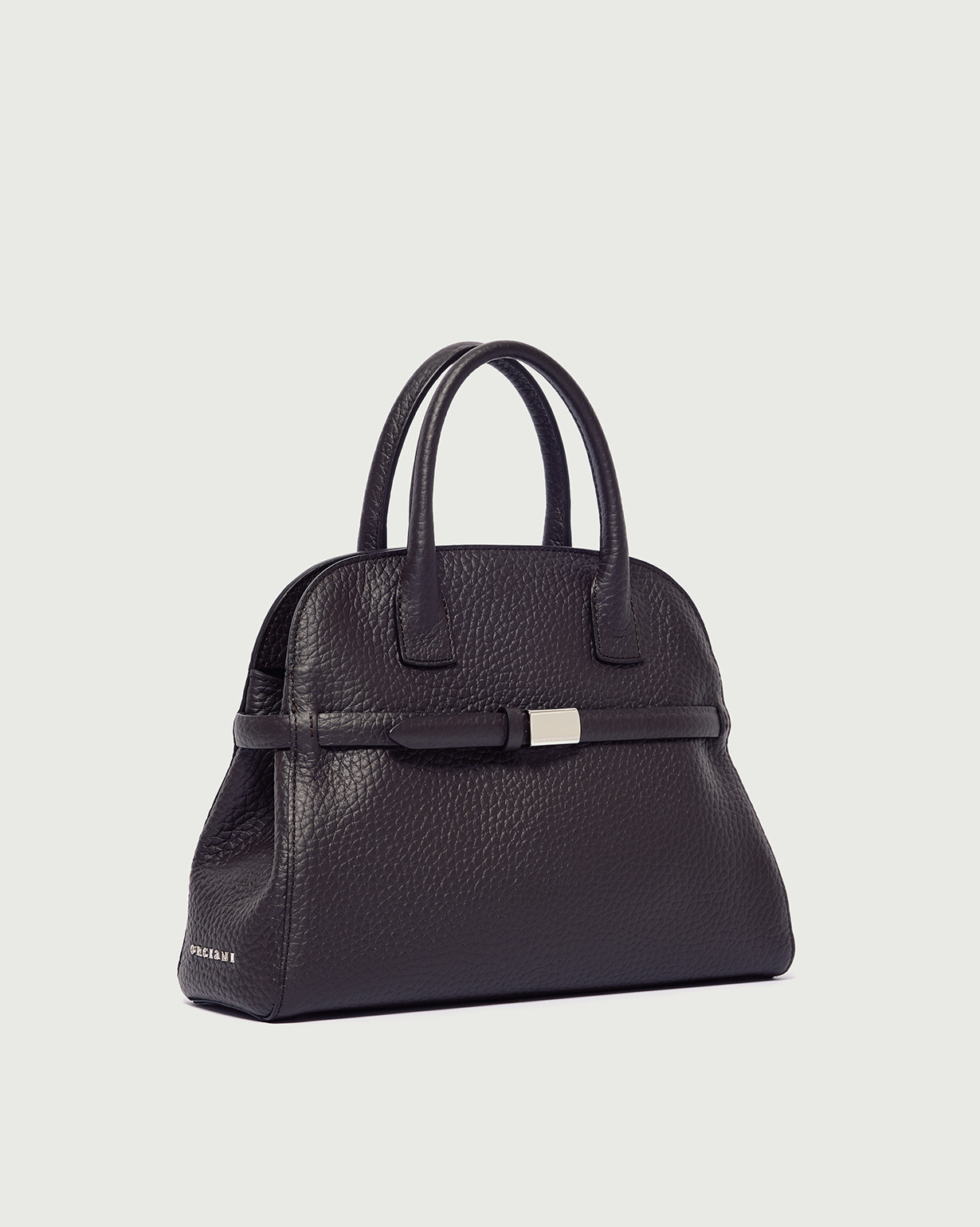 ORCIANI Aura Soft Midi grained leather handbag with strap, color Chocolate