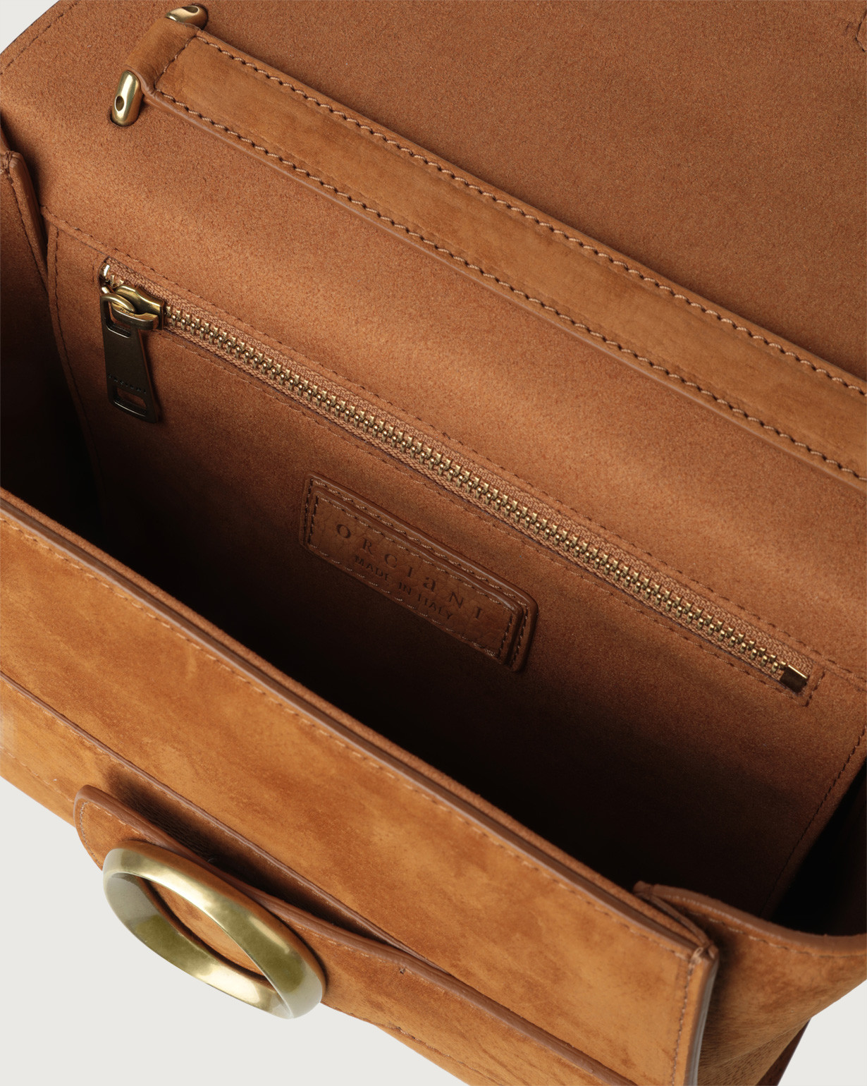 ORCIANI Ofelia Nabucco nubuck leather shoulder bag, color Brandy